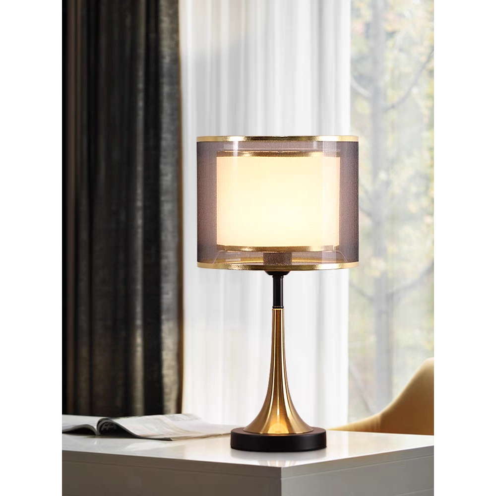 Classic Table Lamp Metal Desk Light With Two Tayer Fabric Lampshade ...