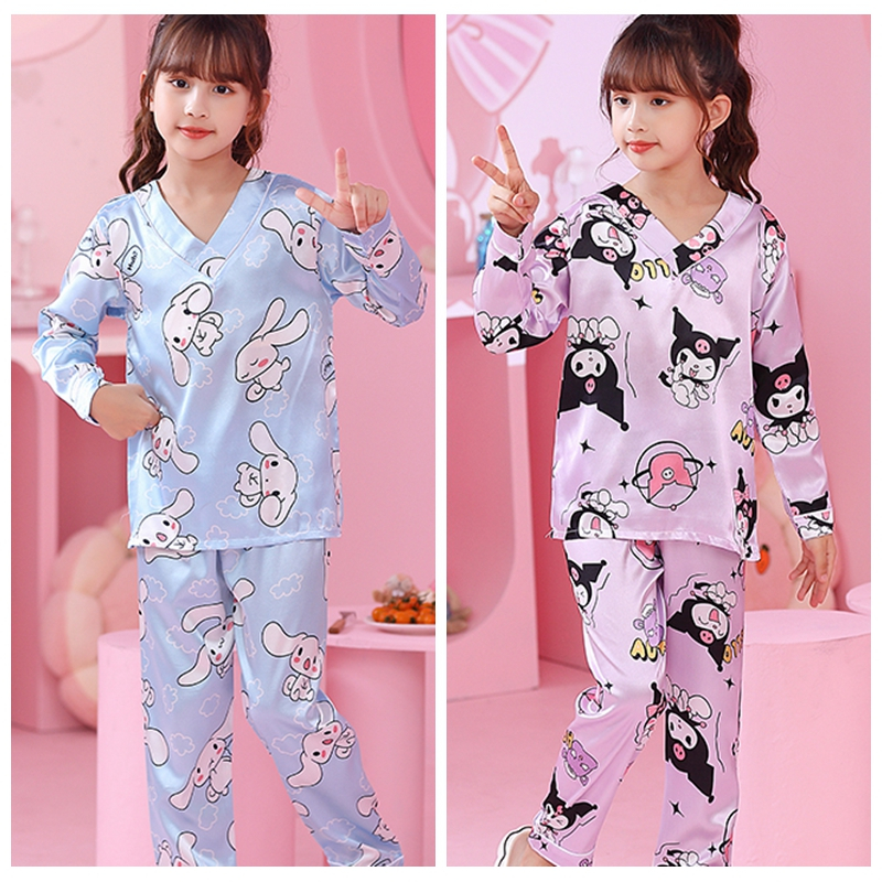 Ship from Manila Pyjamas Kids For Girls Satin Silk V-Neck Nightwear ...