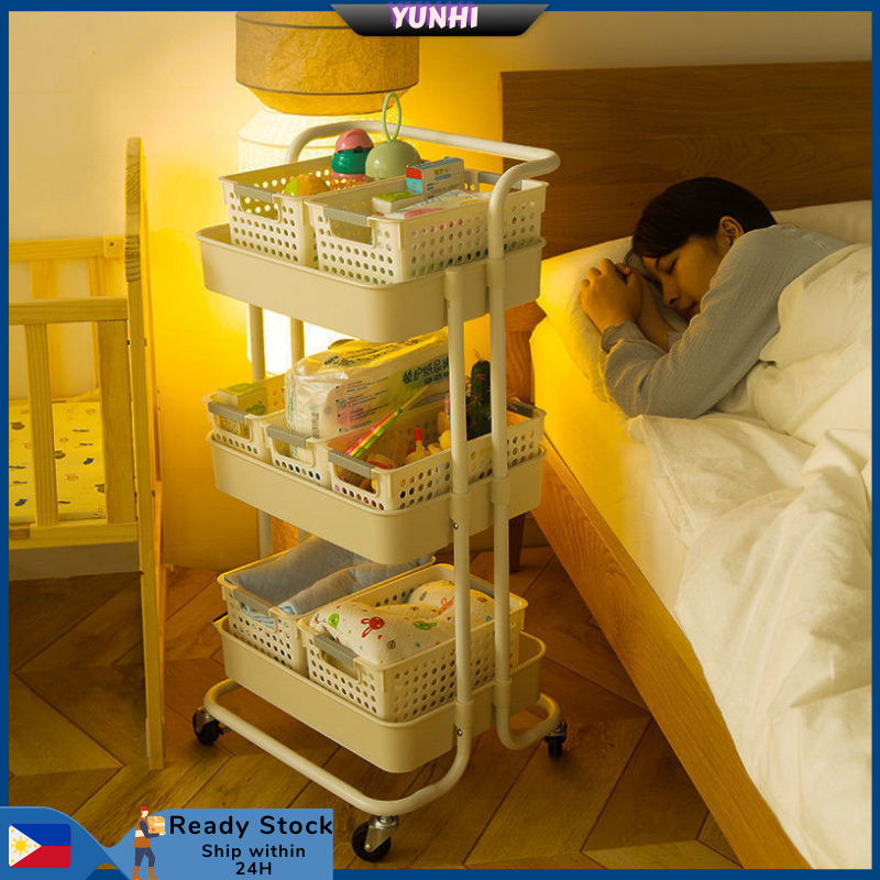 【yunh1】3 Layer Moving Rack Kitchen Storage Shelf Wall Cabinets Home ...
