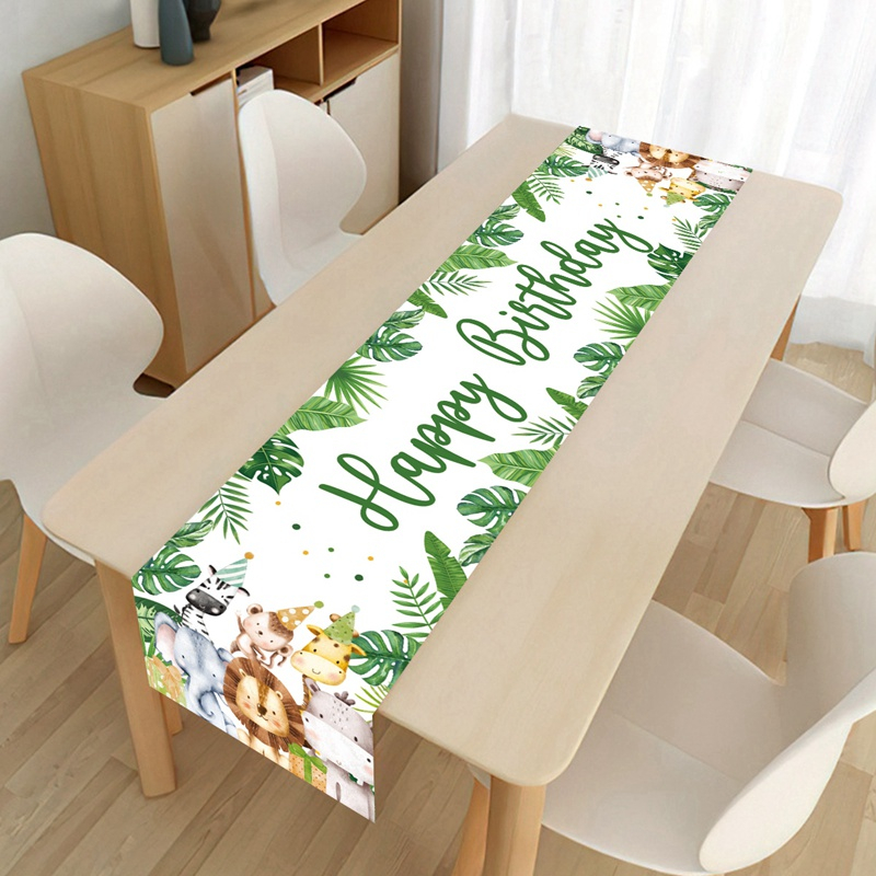 35x180cm Safari Theme Polyester Table Runner Happy Birthday Tablecloth ...