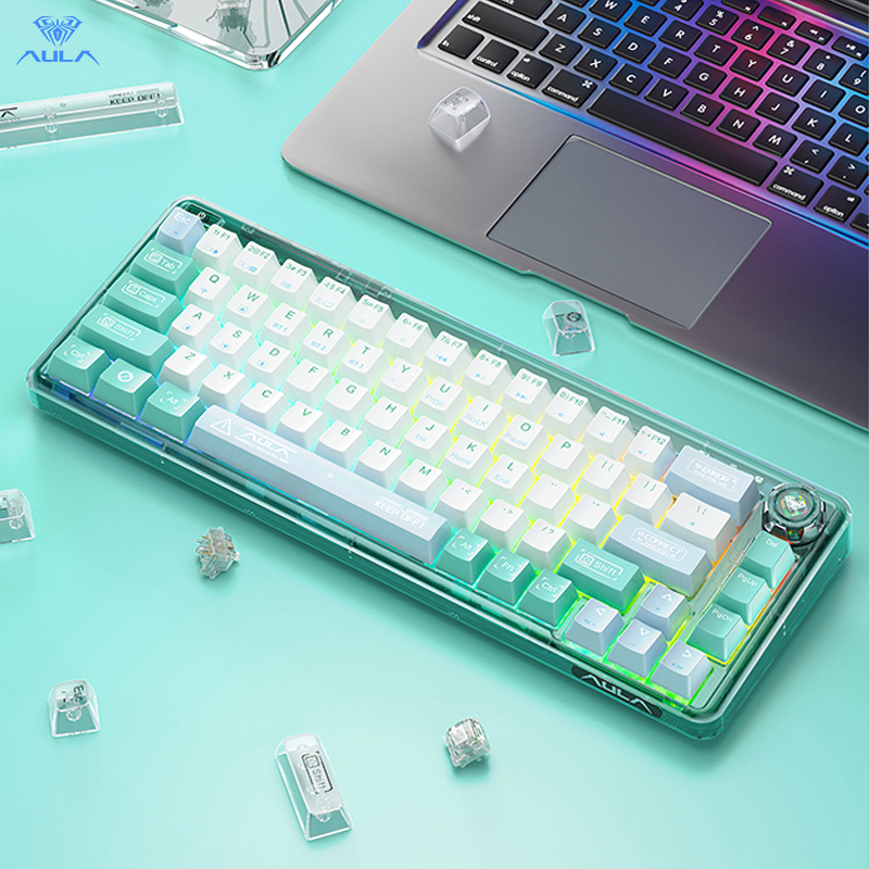 AULA F68 68 key Mechanical Keyboard 2.4G Bluetooth Wired Transparent ...
