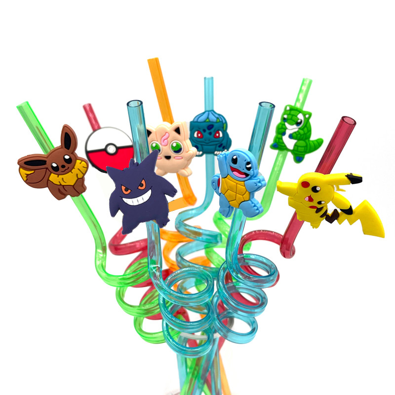 8pcs / Pack Pokemon Go Reusable Straws Plastic Drinking Straw For Kids ...