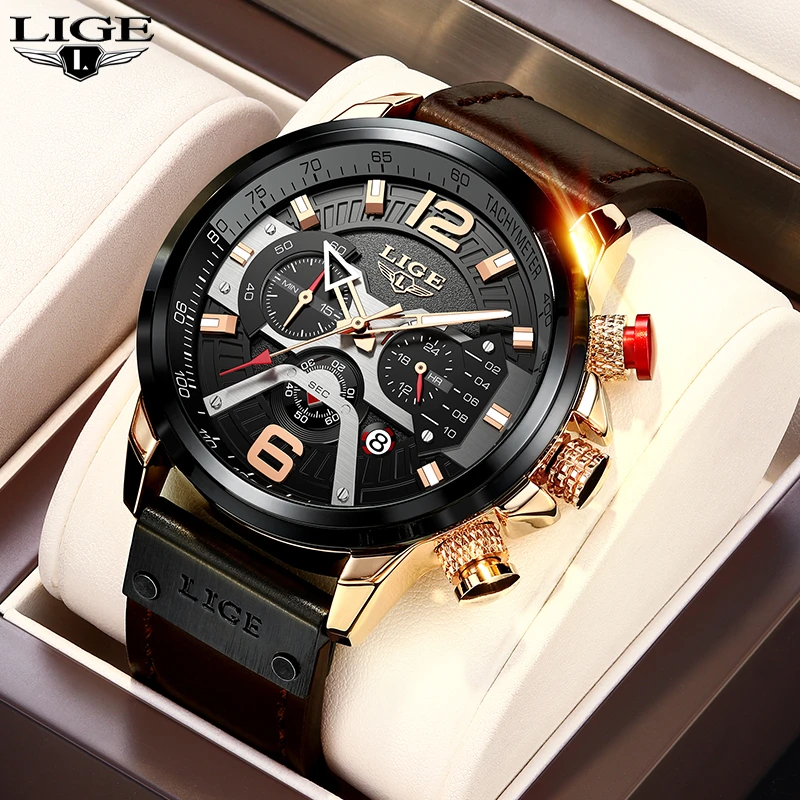 LIGE Official Watch Men's Military Sports Waterproof Luminous Quartz ...