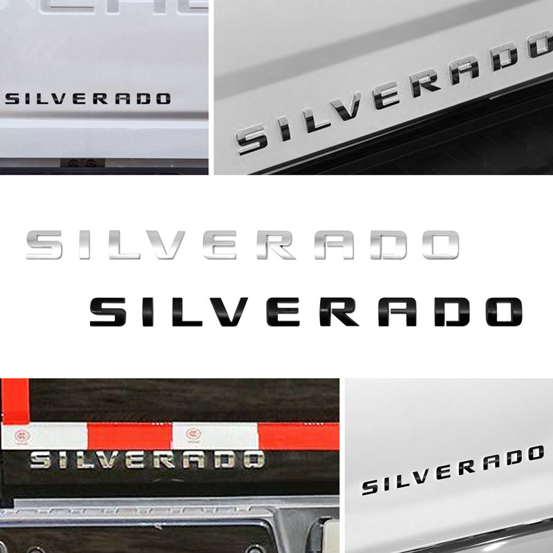 3D ABS Plastic Silver/Black Car Fender Side SILVERADO Letter Logo ...