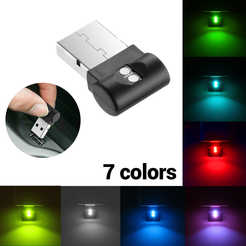 7 Colorful Mini LED USB Car Light Auto Atmosphere Decorative Lamp ...