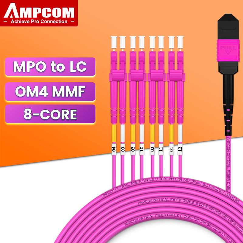 AMPCOM MPO/MTP To LC Fiber Breakout Cable, OS2 OM3 OM4 8/12 Cores ...