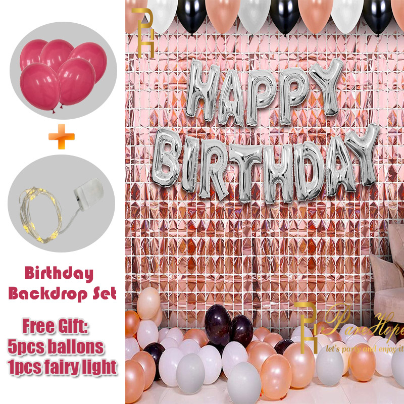 Party Backdrop Square Curtain Foil Fringe Curtain Wall Decor Baby ...