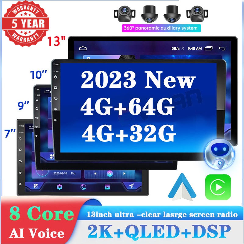 (5-year warranty)Android Head Unit QLED 2K Screen 8Core 4G+64G with 360 ...