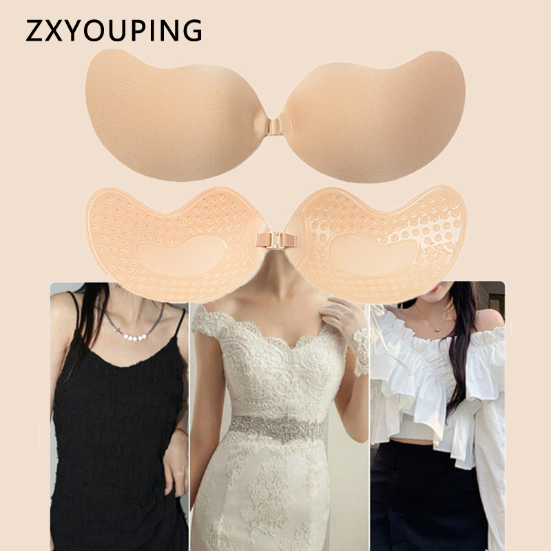 Front Buckle Gathered Breast Paste Silicone Strapless Bras Thin Mango ...