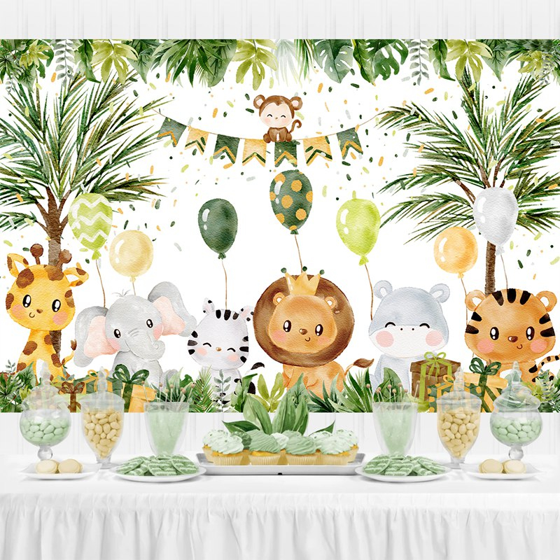 100x150cm Safari Theme Polyester Backdrop Curtain Jungle Animals Leaves ...