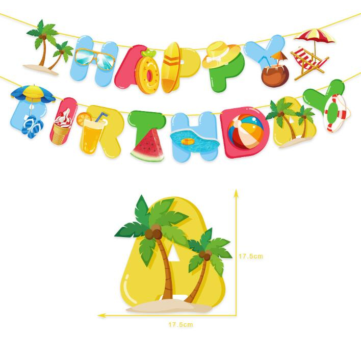 Tropical Summer Party Decorations Colorful Hawaii happy birthday Banner ...