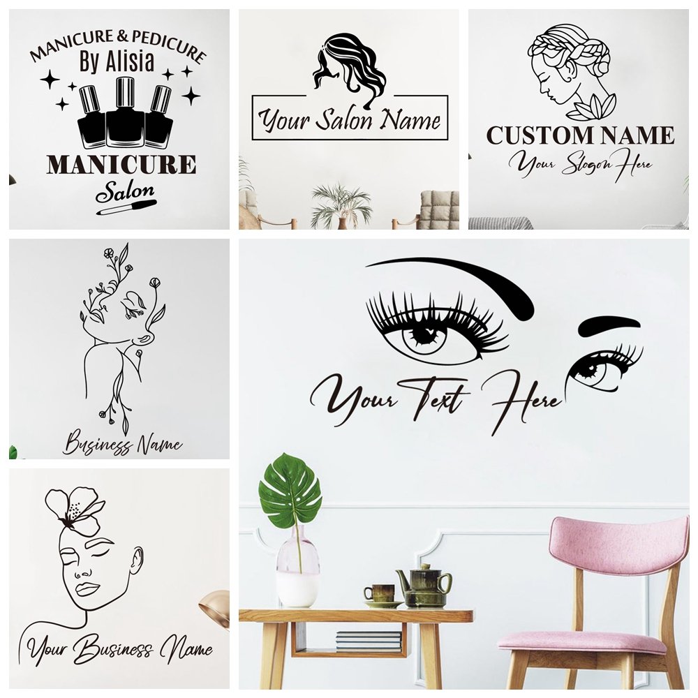Beauty Salon Custom Name Eyelash Art Wall Sticker Decor For Salon Shop ...
