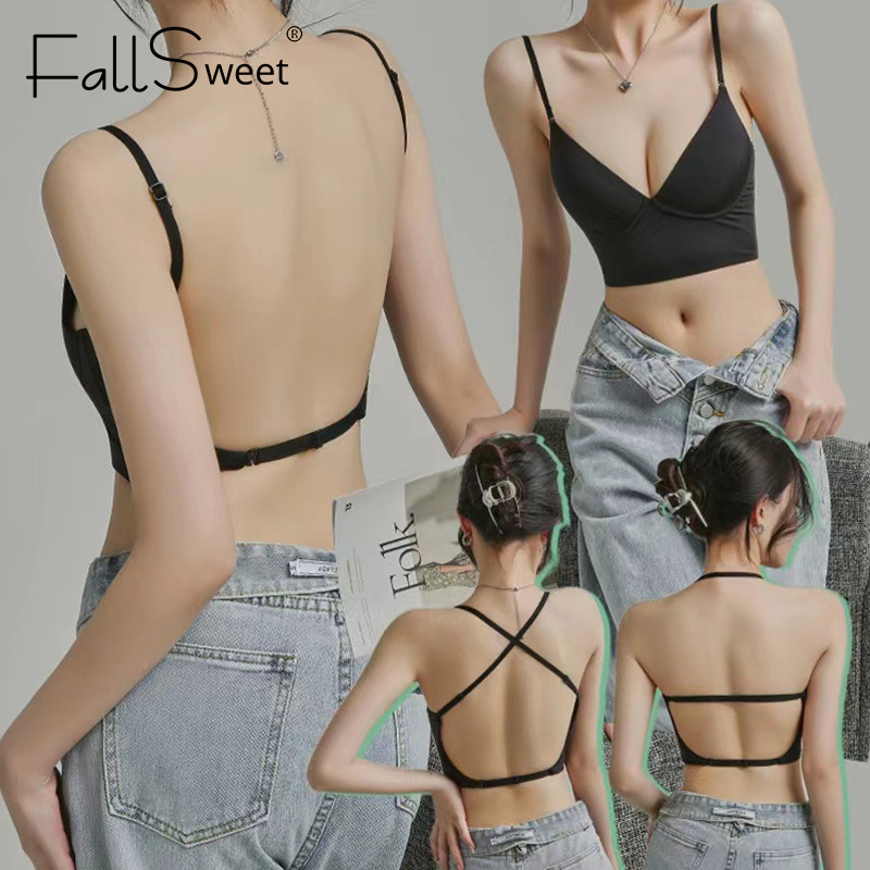 FallSweet Sexy Backless Bras Thin Cup Brassier Underwire Push Up Underwear Invisible Lingerie AB ...