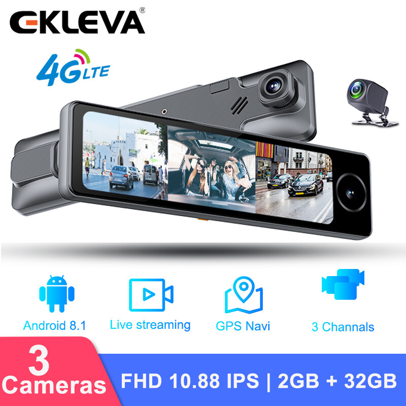 EKLEVA New 4G ADAS Android DashCam 2GB+32GB GPS 3 Cameras IPS Screen ...