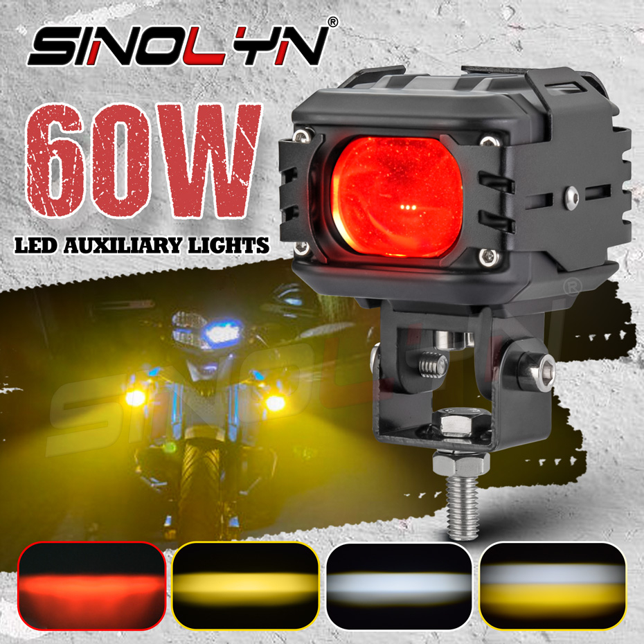 Sinolyn Motorcycle LED Light Sport Light Mini Driving Light With Red ...