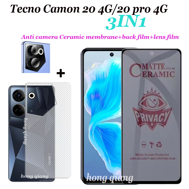 3in1 Tecno Camon 20 Anti spy Privacy Tempered Glass Tecno Camon20 Pro ...