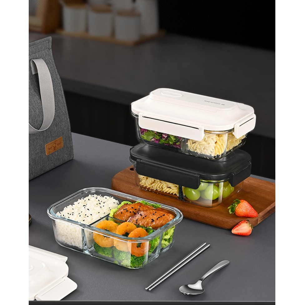 Glass Meal Prep Containers 2/3 Compartment - Bento Box Glass Lunch ...