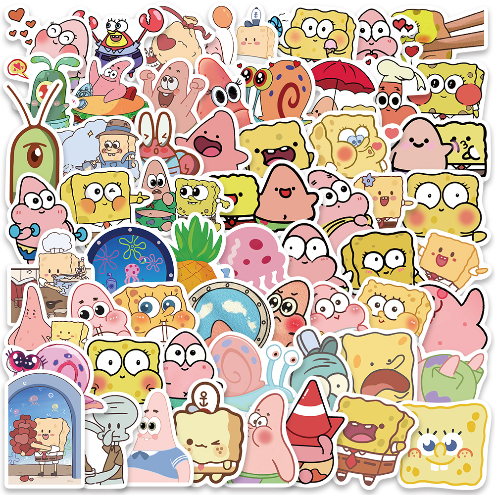 60 Piece Cute SpongeBob SquarePants Cartoon Fashion Cartoon Waterproof ...