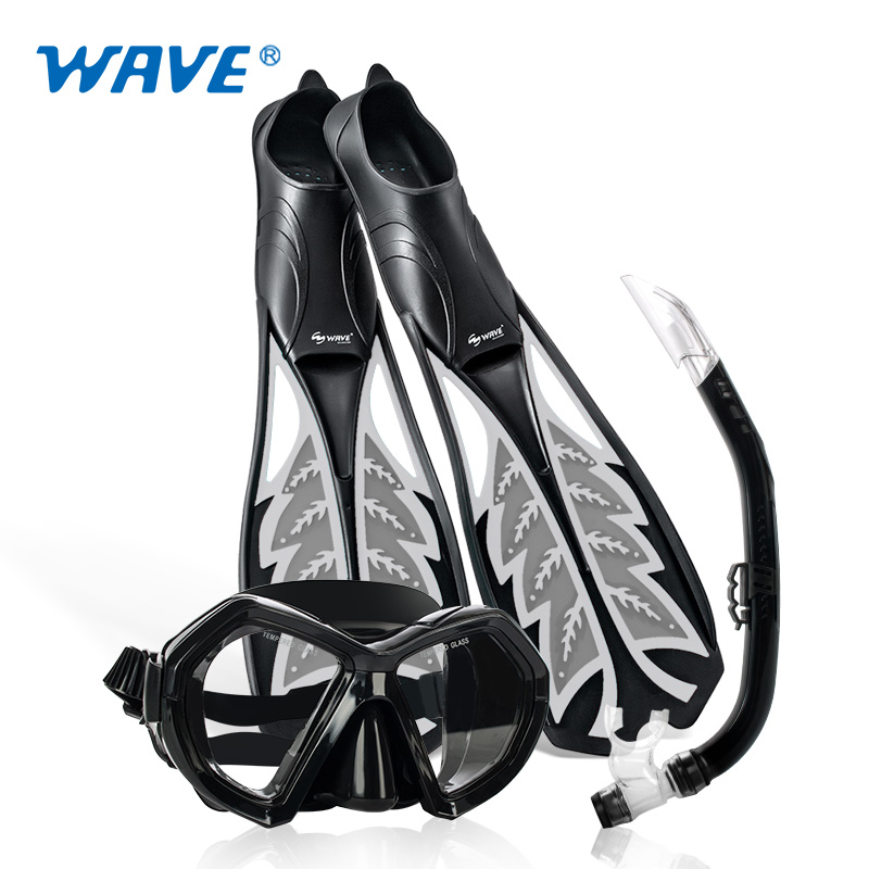 WAVE Diving Snorkeling Combo Set - Mask - Snorkel -Fins 3 Pieces ...
