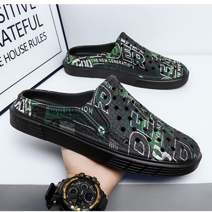 Men's sandals one word slippers men out slippers EVA high elastic half ...