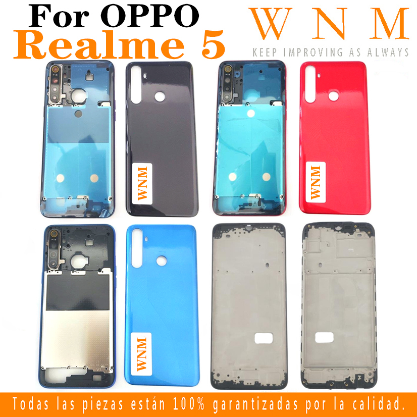 For Oppo Realme 5 LCD Front Frame Bezel Back Battery Cover + Middle ...