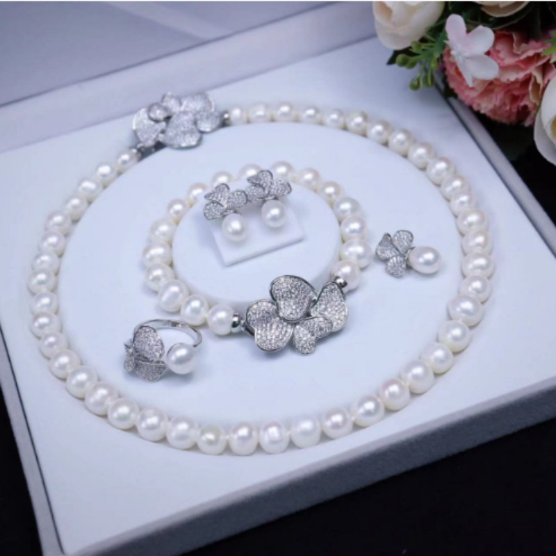 8-9mm Potato Shape Natural Freshwater Pearl Jewelry Set Necklace ...