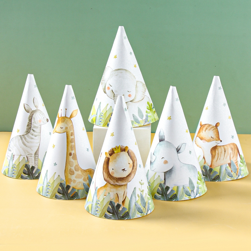 6pcs Cartoon Animal Paper Hat Safari Theme Party Decorations Kids Party ...