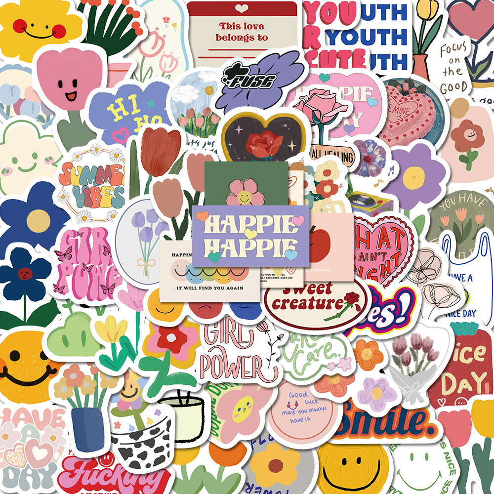 【in stock】90pcs ins style cute smiling face small flower cartoon ...