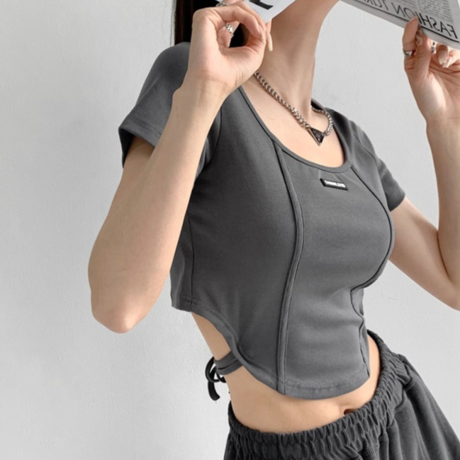 Retro Pure Hot Girl Curved Midriff Outfit Lace up Short Top Women's ...