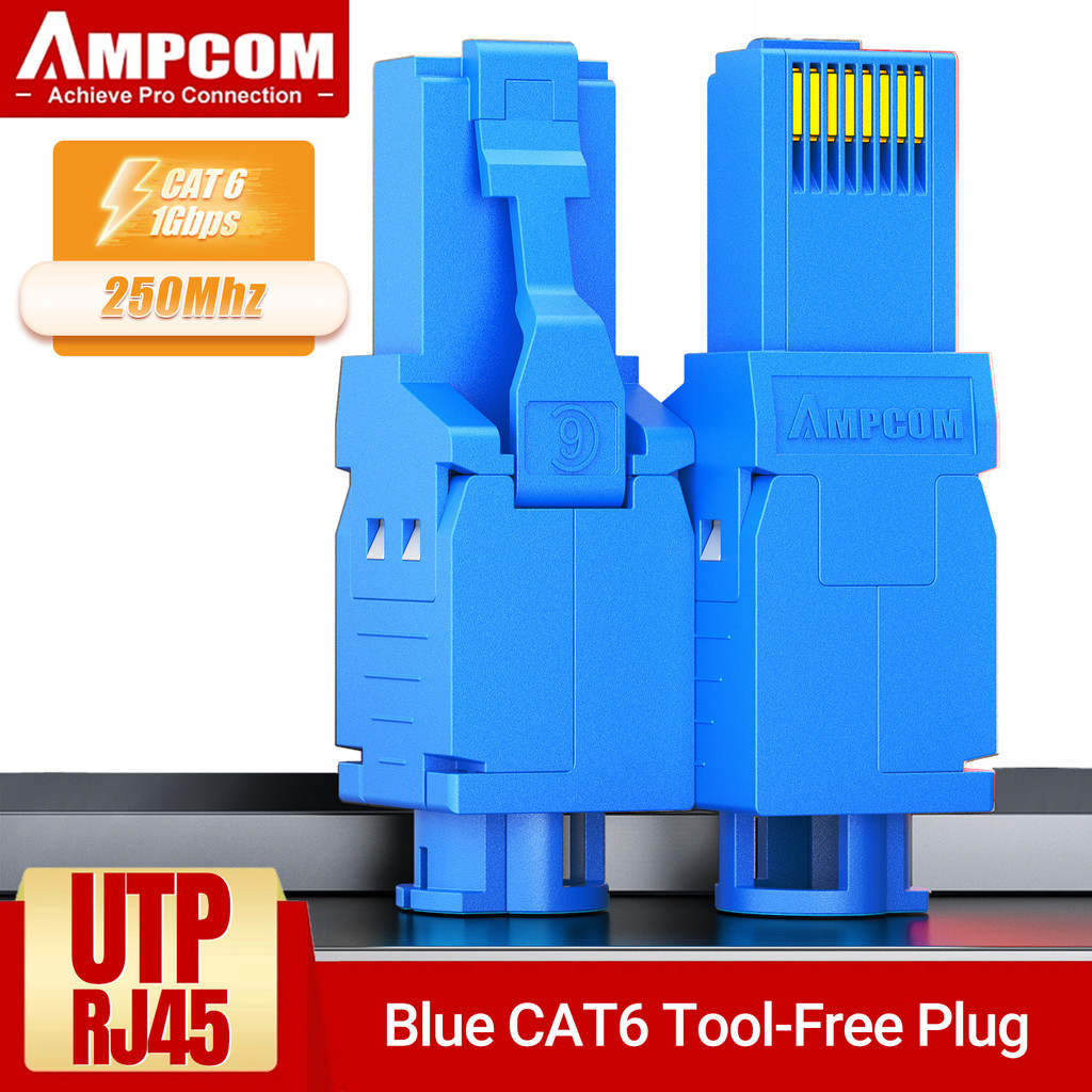 AMPCOM RJ45 Connectors Modular Plug, CAT6A CAT6 UTP Network Toolless Connector Ethernet Plugs ...