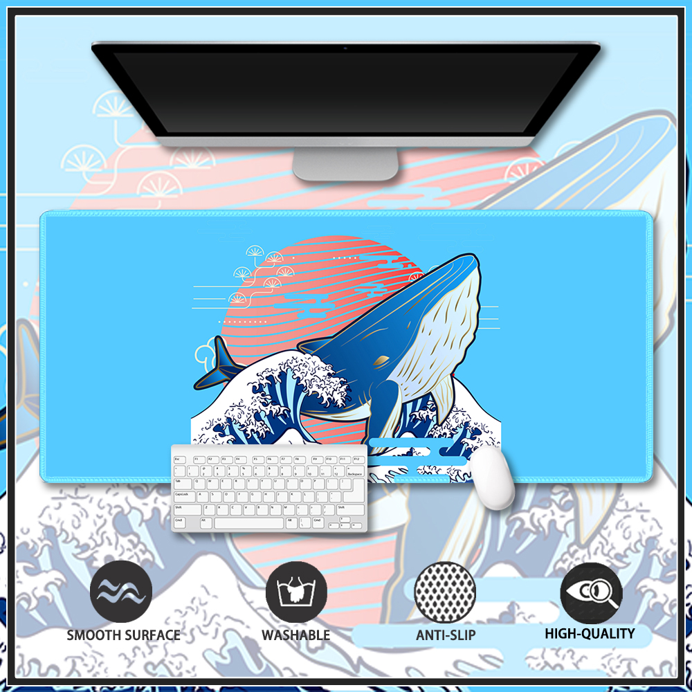 Whales And Waves Customised Mouse Pad Gaming Table Mat Stitched Edge ...