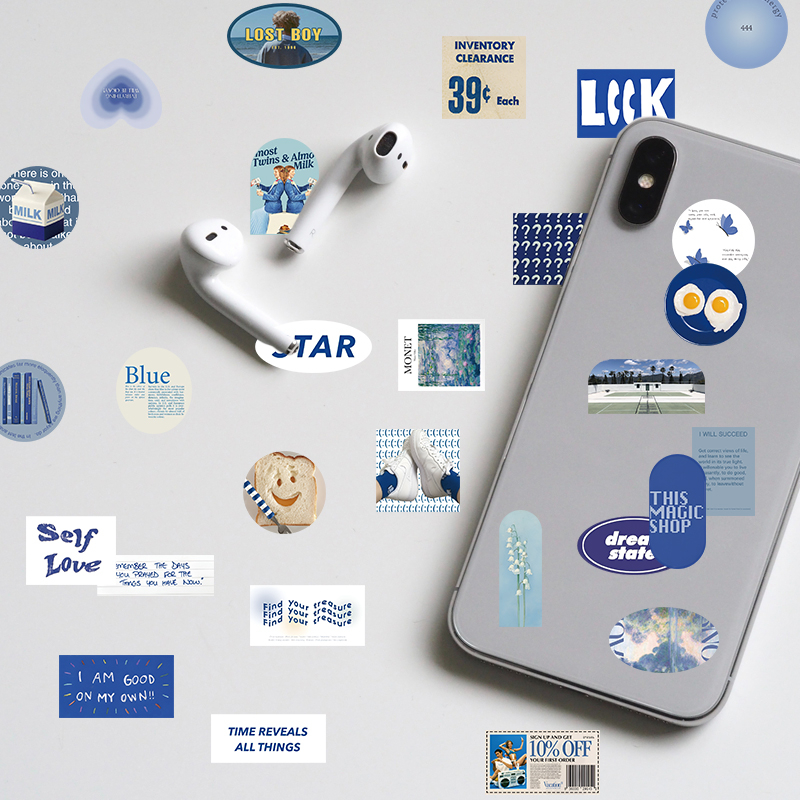 57pcs Stickers Blue Korean INS Style Imple Funny Graffiti Skateboard ...