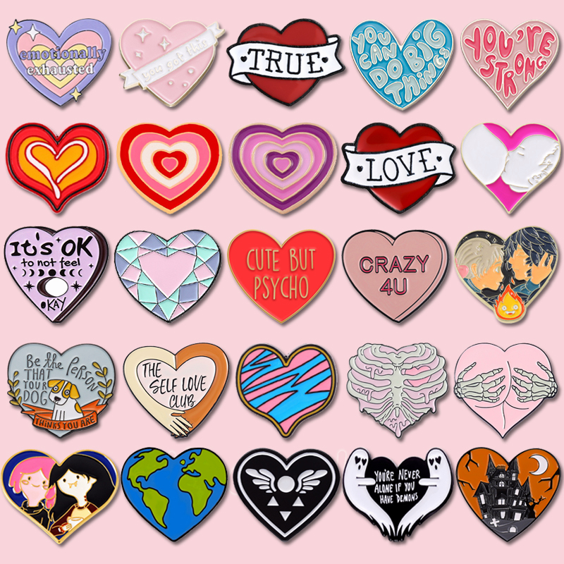 Cute Sweet Rainbow Hearts Enamel Pins Love Brooch Cartoon Heart Pin ...