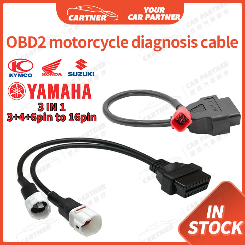 Cartner For Yamaha 3Pin + 4Pin + 6PIN 3 in 1 to OBD2 Motorcycle Scanner ...