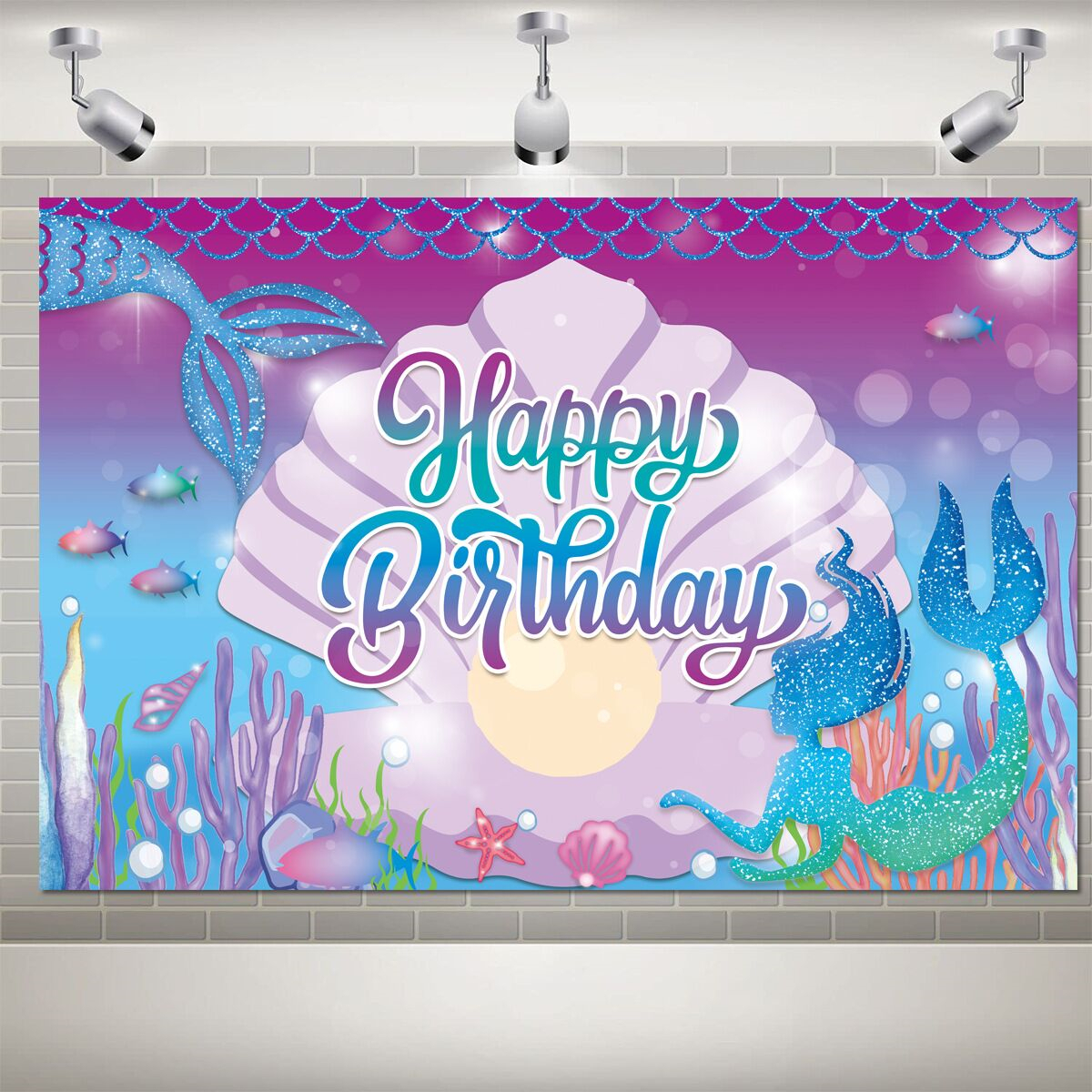 Mermaid Theme Photography Backdrop Happy Birthday Party Decoration ...
