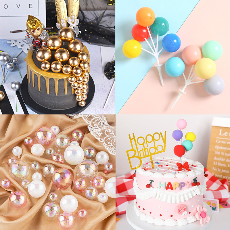 Balls Cake Topper Gold Silver White Pink Blue Yellow Decoration ...