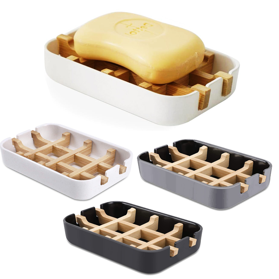 Bamboo Soap Dish Drain Holder Removable Shower Hand Wash Soap Storage ...