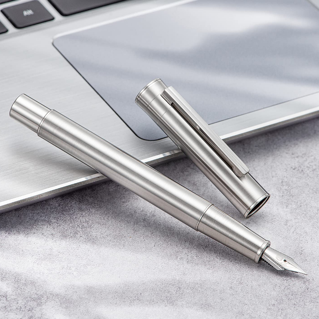Hongdian Forest Pro Silver Stainless Steel Fountain Pen, Classic Design ...