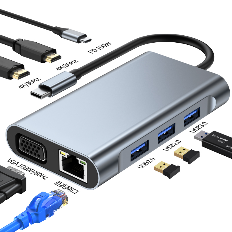 8 In 1 Docking Station USB Type C HUB To Dual HDMI Adapter OTG Vga RJ45 ...