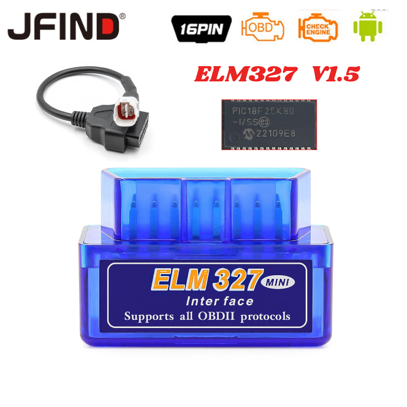 OBD2 Super Mini ELM327 V1.5 Bluetooth Car AutTrouble Scanne Yamaha 4PIN To 16PIN OBD2 Motorbike ...