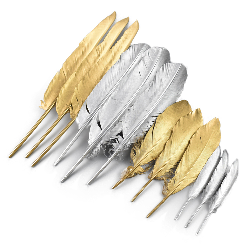 10Pcs Gold Goose Feather Silver Turkey Plumes Handicraft Accessories ...