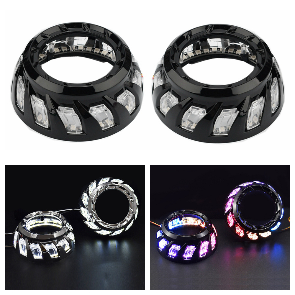 RGB LED Angel Eyes Spiral Black Shrouds Revolving Dynamic Turn Signal ...