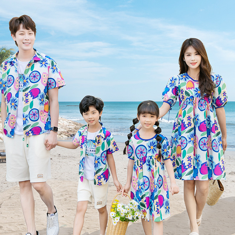 Summer Beach Family Matching Outfits Mother Daughter Cute Dresses Dad ...