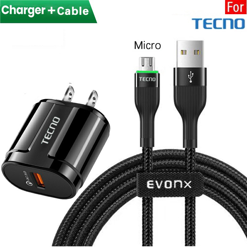 TECNO Fast Charger 18w Adapter 3A Data Cable Android Micro USB /Type-C ...