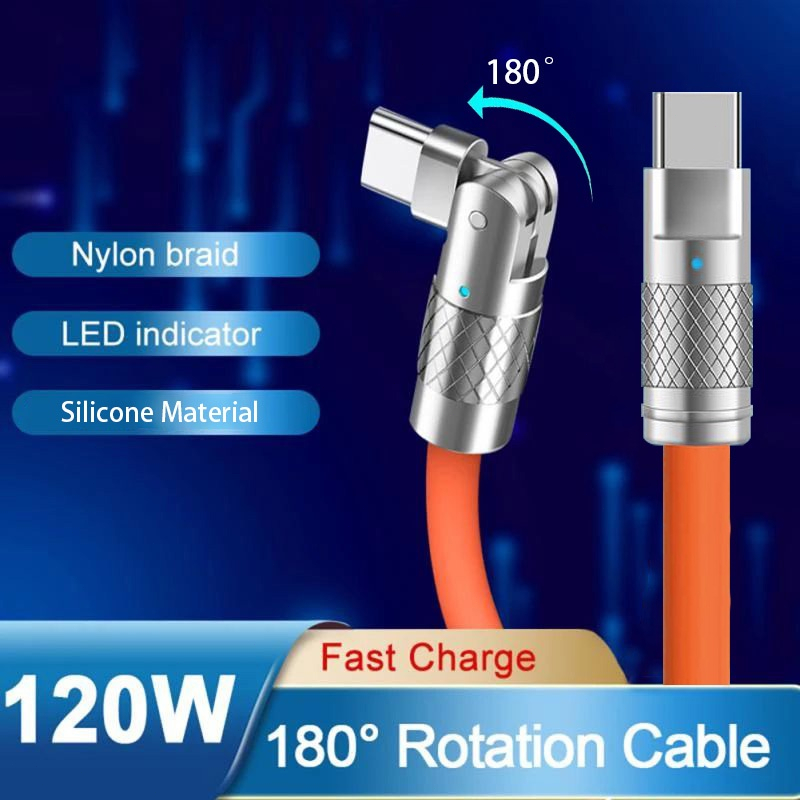 USB Type-C Gaming Cable 120W 6A Rotating 180 Degree Silicone for ...