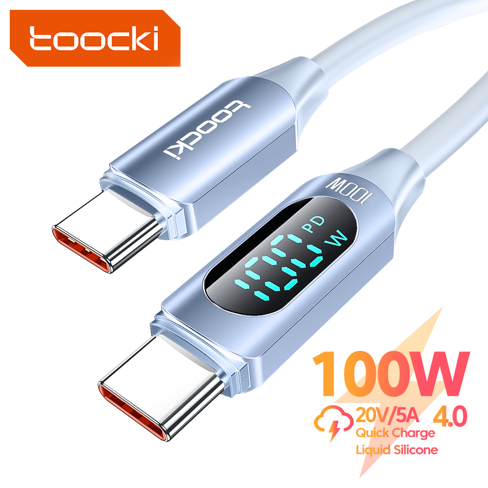 Toocki 100W Silicone Digital Display Cable Fast Charging Type C To Type C PD LED Data Wire USB-C ...