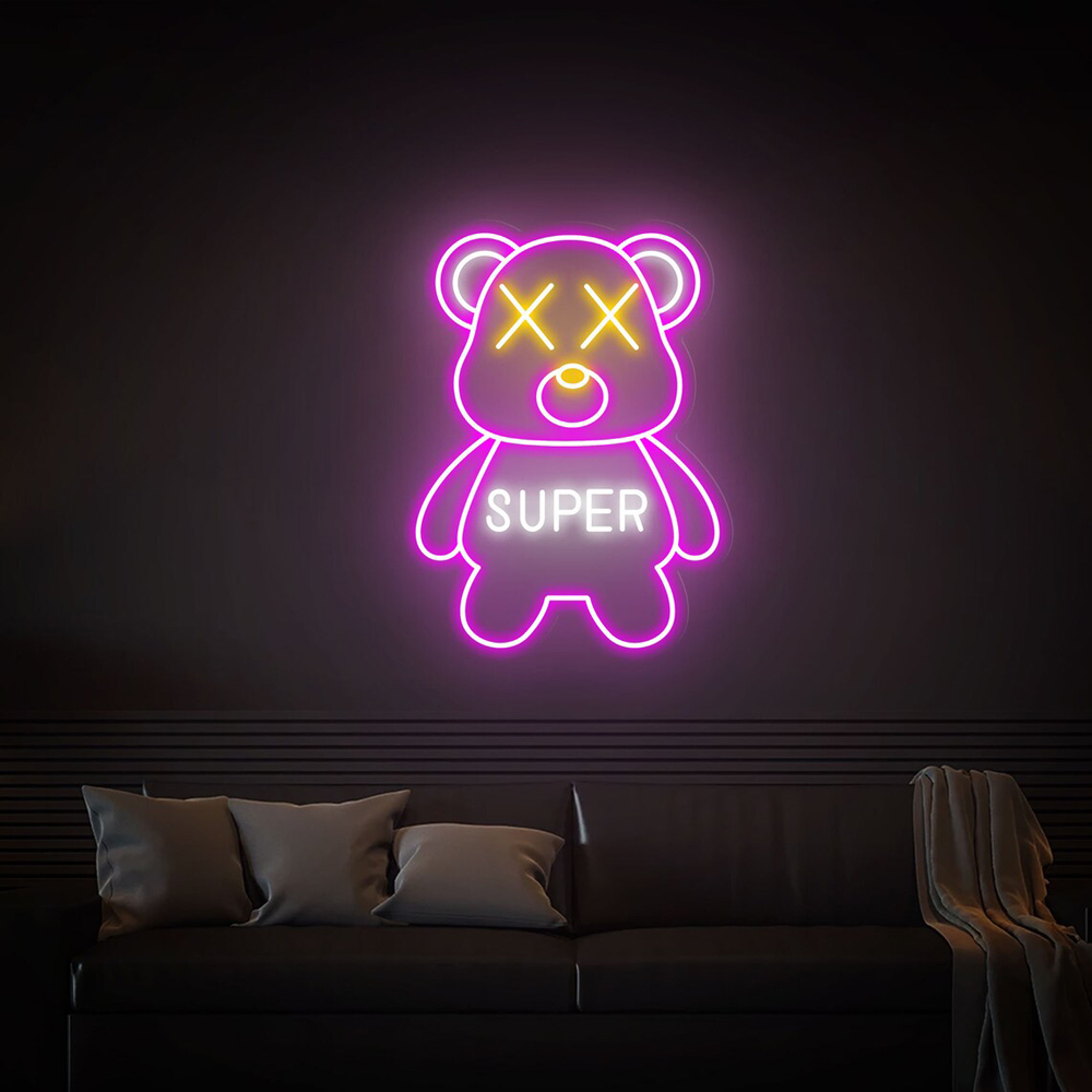 Cute Bear Kaws Neon Sign, Custom Wall Decor, Kids Room Decor, Game Room ...
