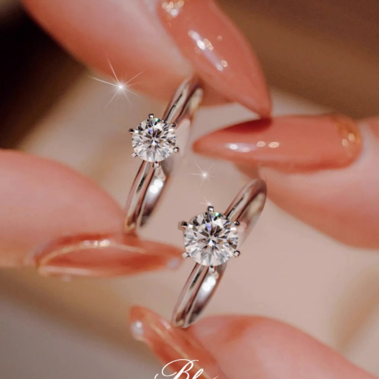 Real Moissanite 0.5ct 1ct 2ct 3ct Six-prong Round Cut White D Color Ring In S925 Sterling Silver ...