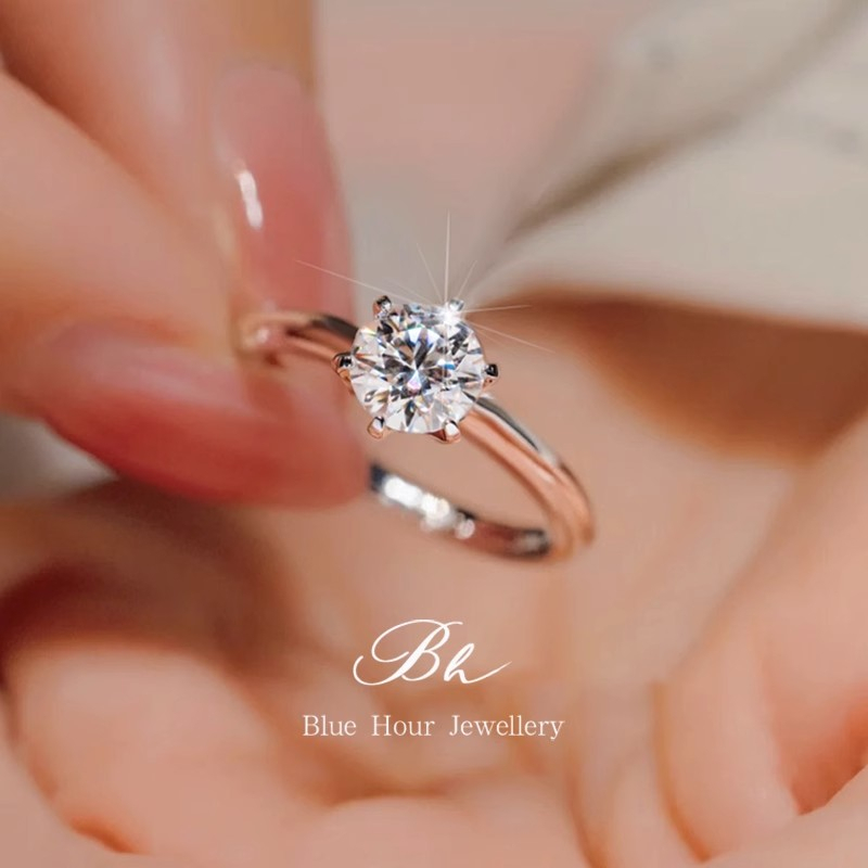 Real Moissanite 0.5ct 1ct 2ct 3ct Six-prong Round Cut White D Color Ring In S925 Sterling Silver ...