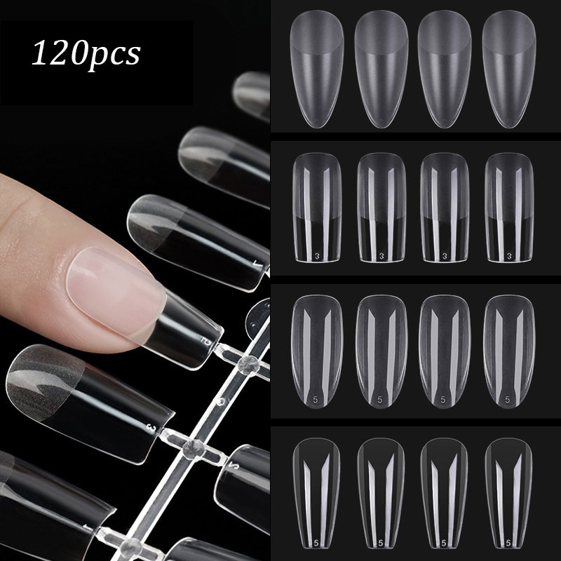 120pcs Transparent Seamless Fake Nails Full Cover False Nails Tips T ...